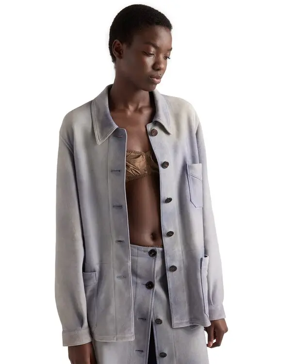 Prada Suede Caban Jacket - Light Blue