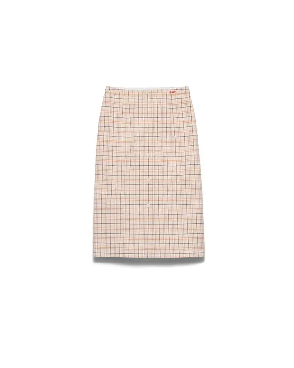 Prada Checked Cotton Poplin Pencil Skirt - Neutral