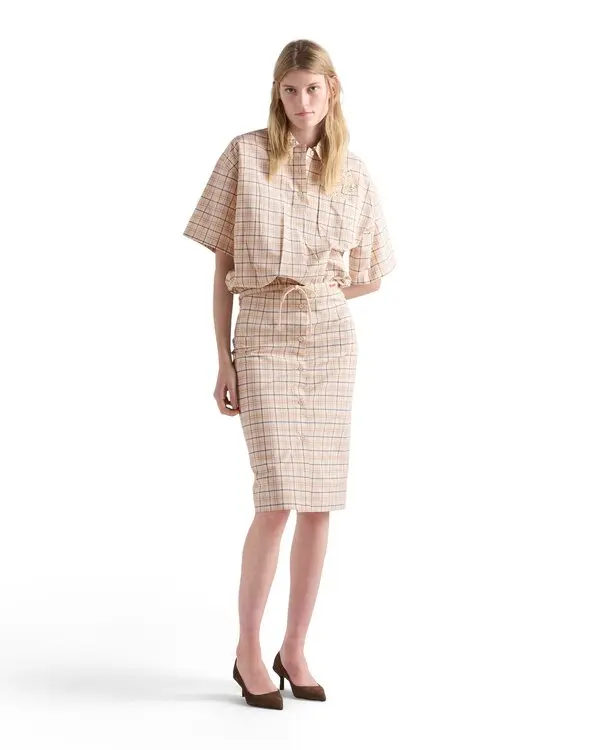 Prada Checked Cotton Poplin Pencil Skirt - Neutral