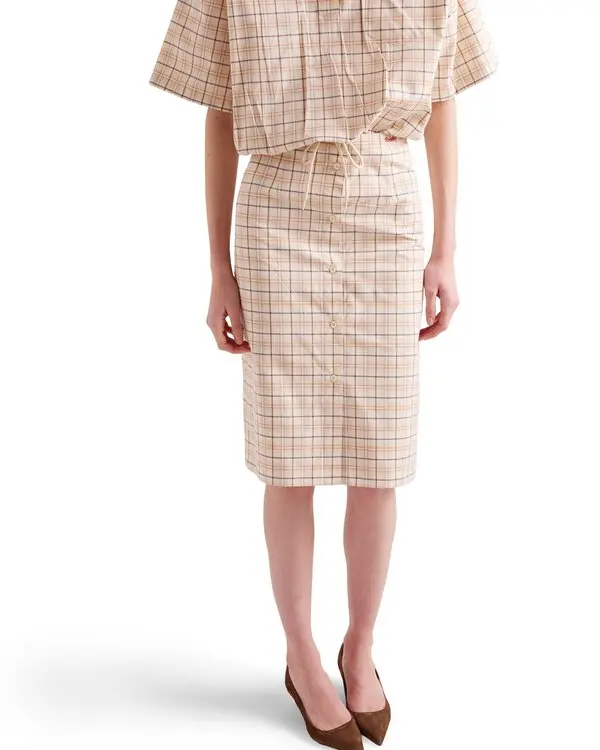 Prada Checked Cotton Poplin Pencil Skirt - Neutral