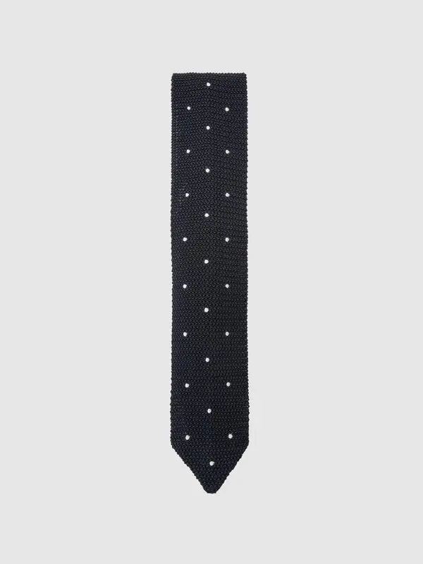 REISS Punto Spot Silk Knitted Pin-dot Tie - Navy
