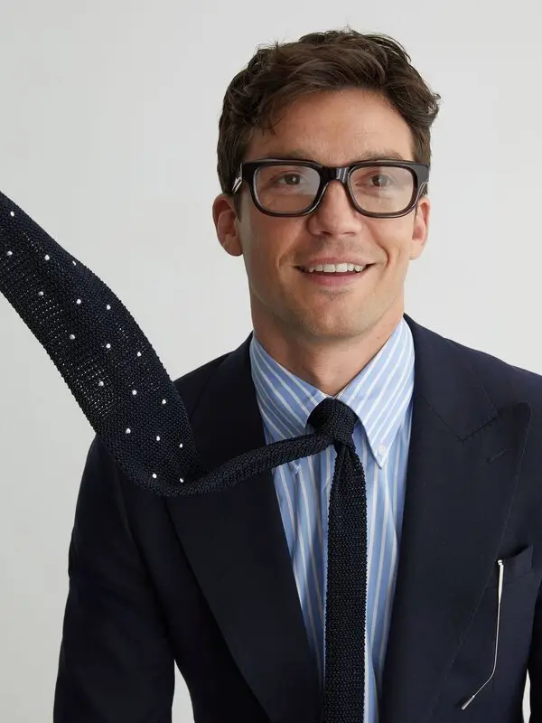 REISS Punto Spot Silk Knitted Pin-dot Tie - Navy