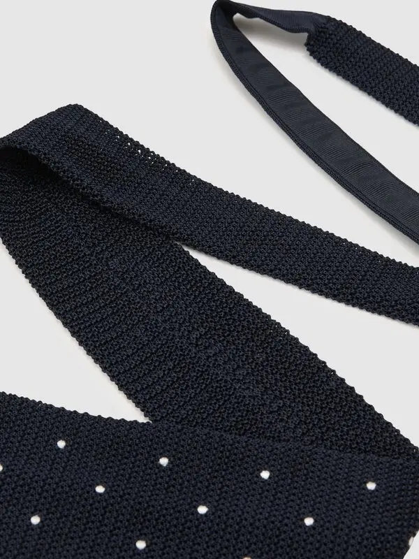 REISS Punto Spot Silk Knitted Pin-dot Tie - Navy