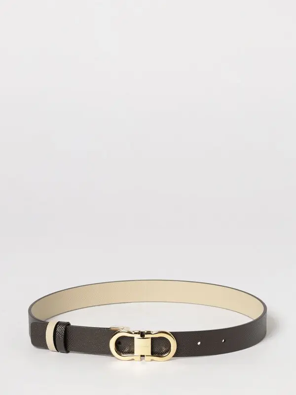 FERRAGAMO Leather Belt With Gold Tone Buckle - Brown