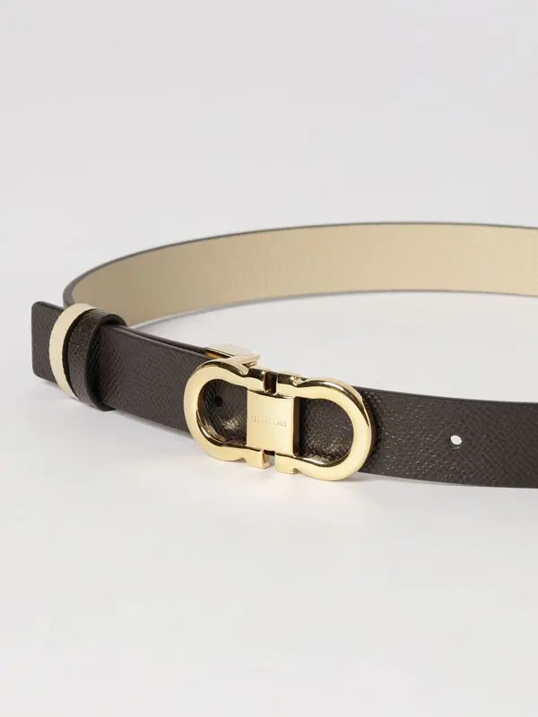 FERRAGAMO Leather Belt With Gold Tone Buckle - Brown