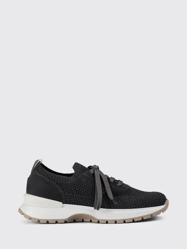 DOUCAL'S Crochet Knit And Suede Lace-up Sneakers - Black