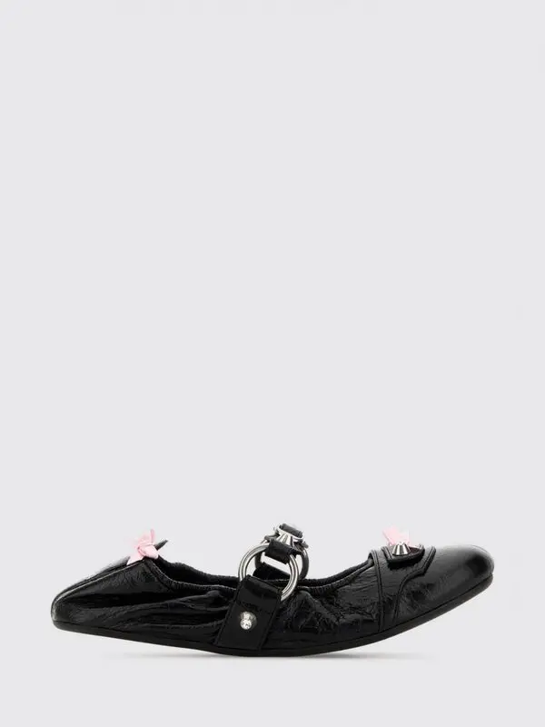 Balenciaga City Arena Leather Ballet Flats With Bows - Black