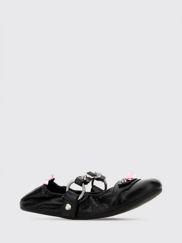 Balenciaga City Arena Leather Ballet Flats With Bows - Black