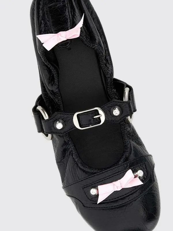 Balenciaga City Arena Leather Ballet Flats With Bows - Black