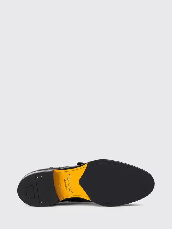 DOUCAL'S Leather Monk Strap Shoes With Brogue Detailing And Fringe - Blue