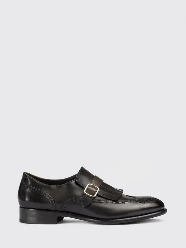 DOUCAL'S Leather Monk Strap Shoes With Brogue Detailing And Fringe - Dark