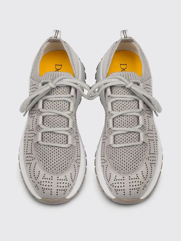 DOUCAL'S Perforated Leather And Crochet Knit Lace-up Sneakers - Ice