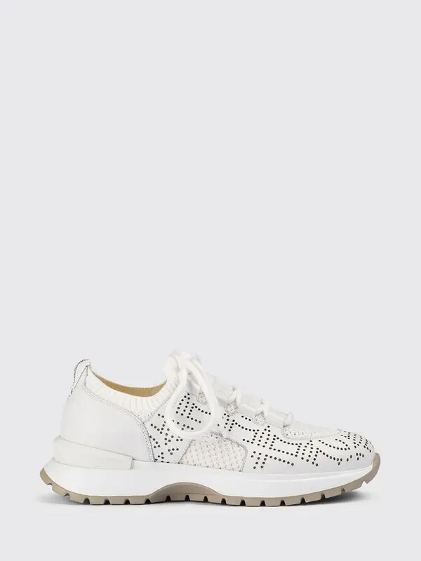 DOUCAL'S Perforated Leather And Crochet Knit Lace-up Sneakers - White
