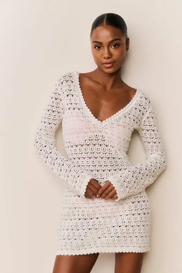 LoveShackFancy Vespa Crochet Mini Cover-up Dress - Coconut Breeze