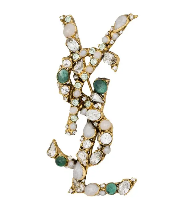 Saint Laurent Embellished Cassandre Brooch - White