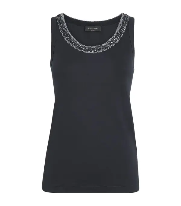 Fabiana Filippi Stretch-cotton Embellished Tank Top - Navy
