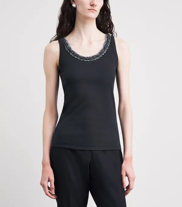 Fabiana Filippi Stretch-cotton Embellished Tank Top - Navy