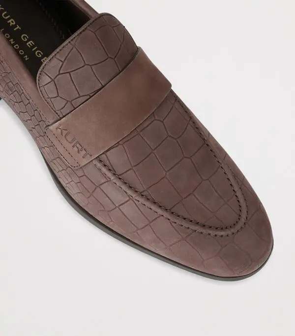 Kurt Geiger Croc-embossed Suede Aldgate Flex Loafers - Brown