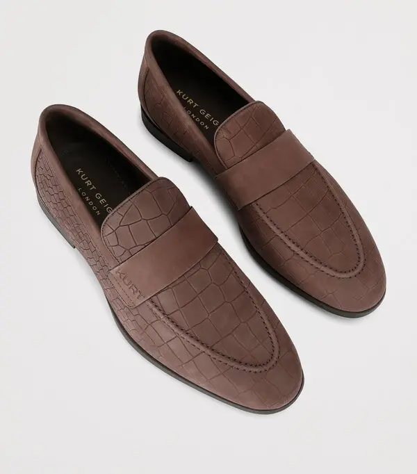 Kurt Geiger Croc-embossed Suede Aldgate Flex Loafers - Brown