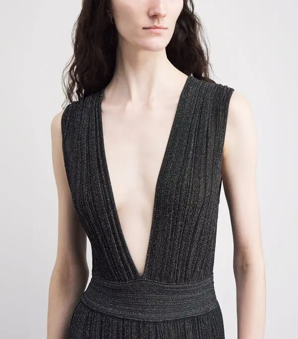 ANTONINO VALENTI Knit Metallic V-neck Maxi Dress