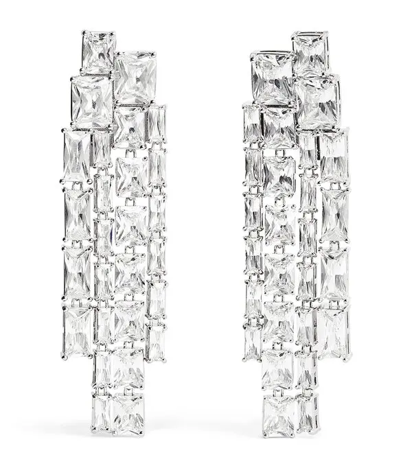 SELF-PORTRAIT Crystal Square Drop Earrings - Silver