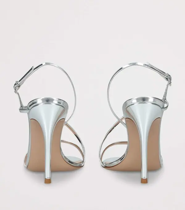 GIANVITO ROSSI Metallic Leather Manhattan Heeled Sandals 95 - Silver