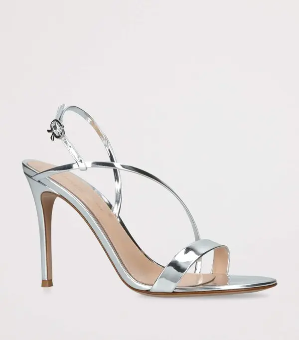 GIANVITO ROSSI Metallic Leather Manhattan Heeled Sandals 95 - Silver
