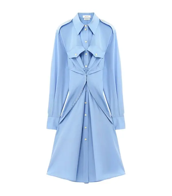 Alexander McQueen Cotton-blend Gathered Midi Shirt Dress - Blue
