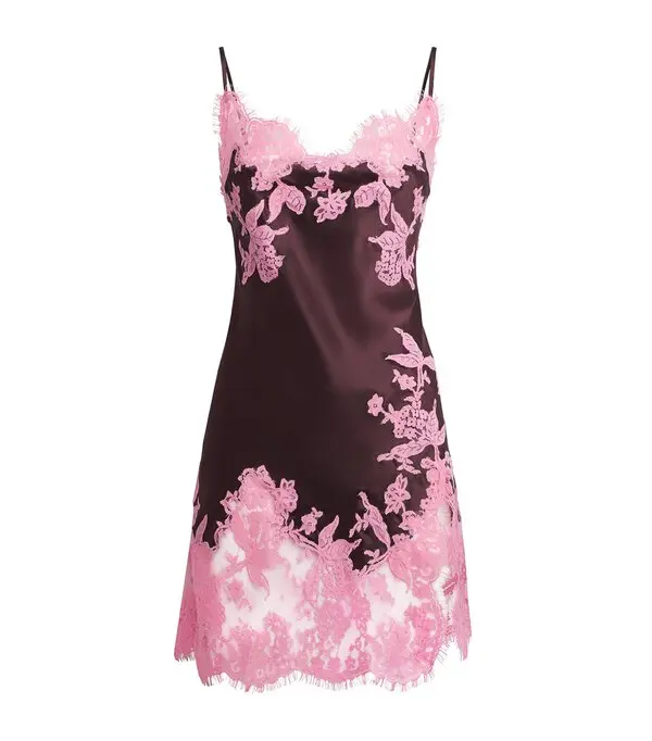 MARJOLAINE Silk-lace Mini Slip Dress - Brown