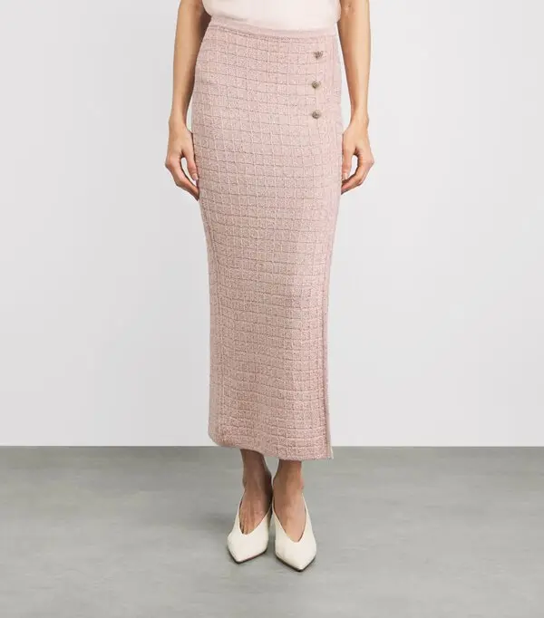 Alessandra Rich Knitted Sequin Embellished Midi Skirt