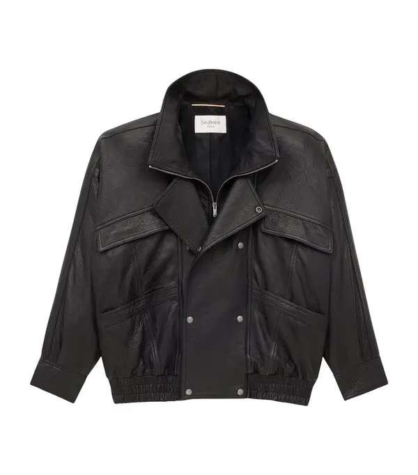 Saint Laurent Leather Bomber Jacket - Black