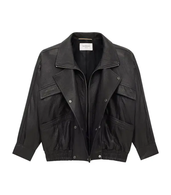 Saint Laurent Leather Bomber Jacket - Black