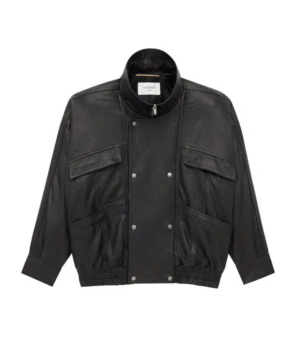 Saint Laurent Leather Bomber Jacket - Black
