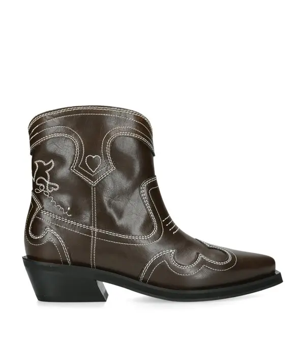GANNI Embroidered Western Boots - Green
