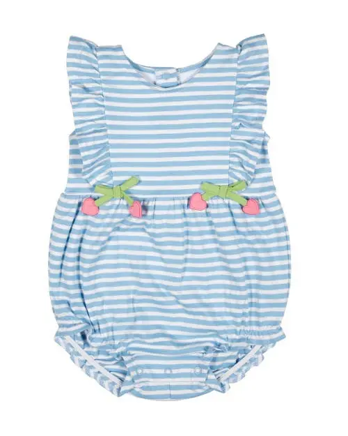 FLORENCE EISEMAN Stripe Knit Romper With Heart Cherries - Blue/white