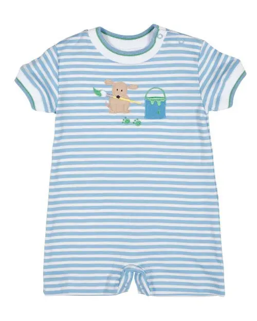 FLORENCE EISEMAN Stripe Knit Shortall With Dog Appliqu - Blue/white
