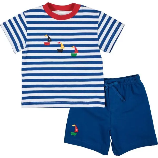 FLORENCE EISEMAN Knit Short Set With Sailboat Appliqu - Royal/white