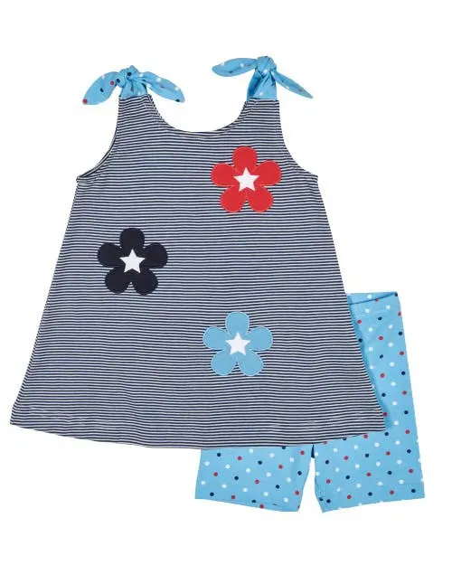 FLORENCE EISEMAN Stripe Knit Short Set With Flowers And Stars - Blue/multi