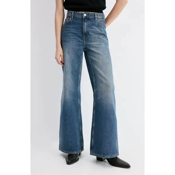Mango High-waist Wide-leg Stretch Jeans - Dark Blue