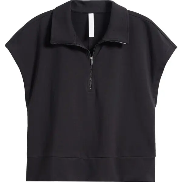 Zella Tempo Terry Half-zip Short-sleeve Sweatshirt - Black