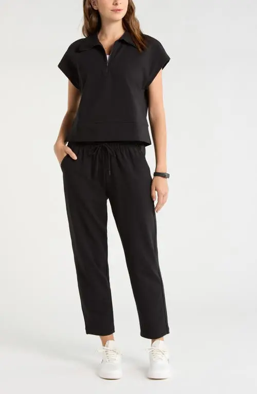 Zella Tempo Terry Half-zip Short-sleeve Sweatshirt - Black