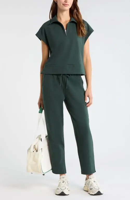 Zella Tempo Terry Half-zip Short-sleeve Sweatshirt - Green Timber