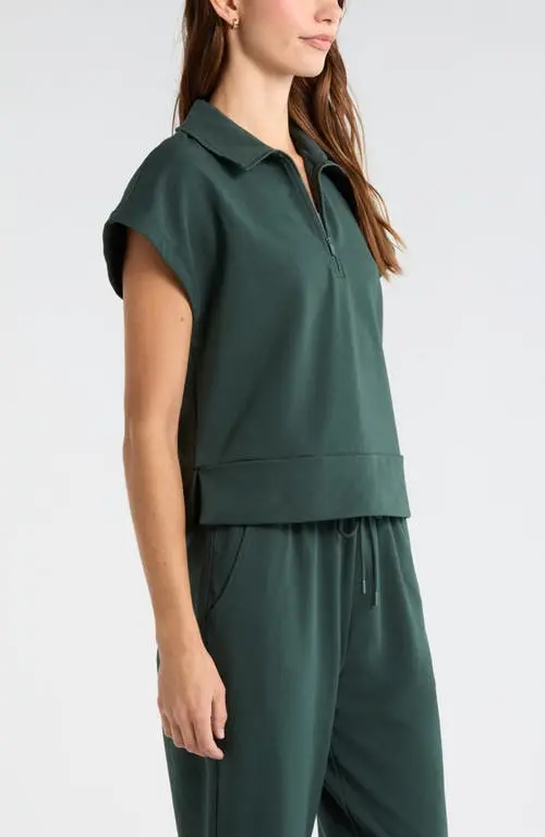Zella Tempo Terry Half-zip Short-sleeve Sweatshirt - Green Timber