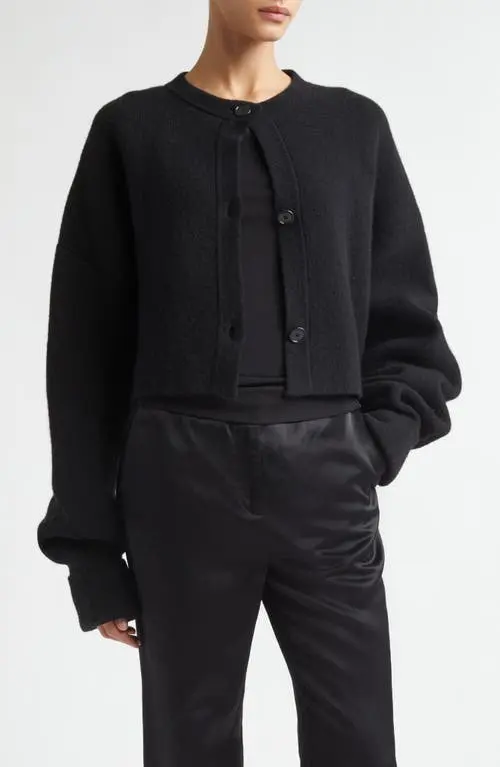TOTEME Oversized Cropped Wool Cardigan - Black