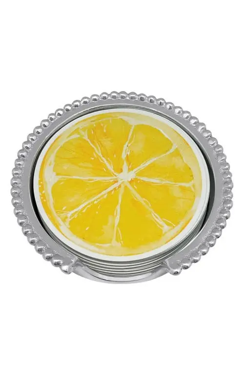 MARIPOSA Lemon & Lime Beaded Coaster Set - Silver