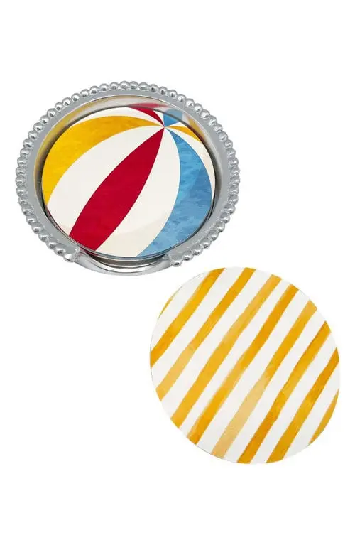 MARIPOSA Beach Ball & Stripes Beaded Coaster Set - Silver