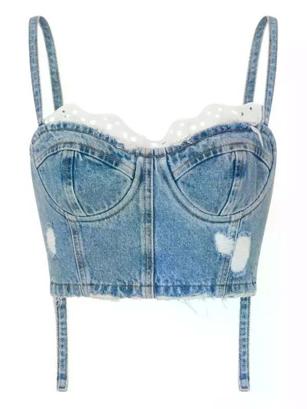 Moschino Lace-trim Denim Crop Top - Blue