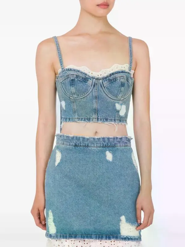 Moschino Lace-trim Denim Crop Top