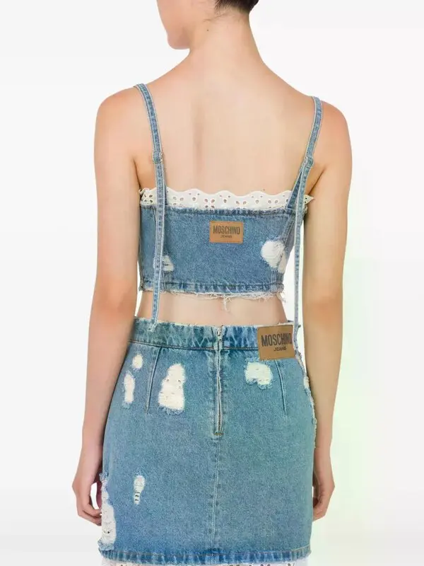 Moschino Lace-trim Denim Crop Top