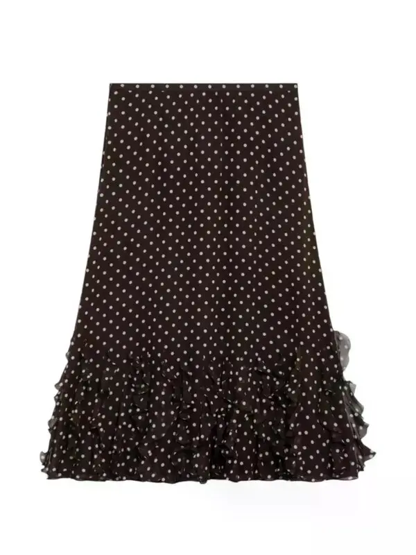 Valentino Garavani Polka Dot Ruffled Midi Skirt - Brown